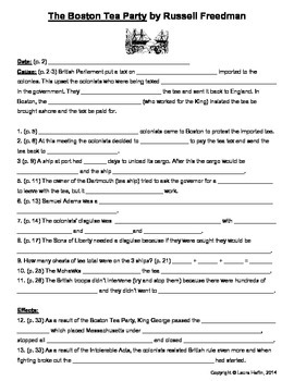 THE BOSTON TEA PARTY BY RUSSELL FREEDMAN QUESTIONS- COMMON CORE- 4, 5 ...
