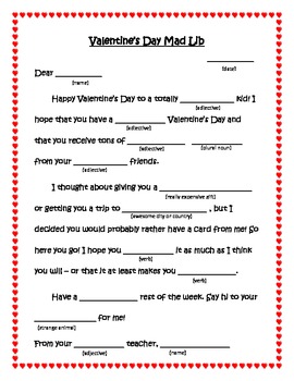 VALENTINE'S DAY MAD LIBS FOR STUDENTS - PARTS OF SPEECH ...